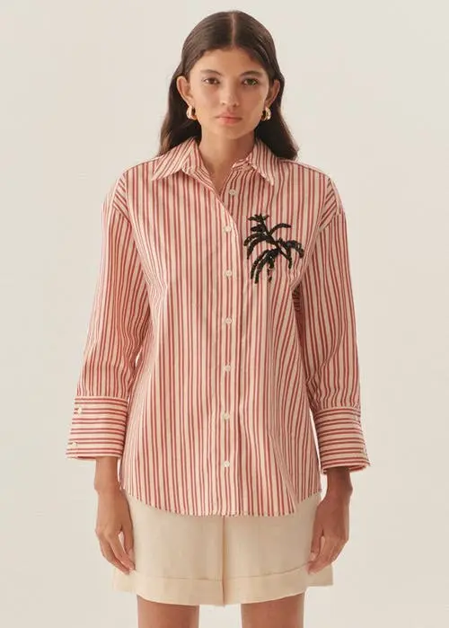 EXQUISE Leia Long Sleeve Shirt - Red-bone
