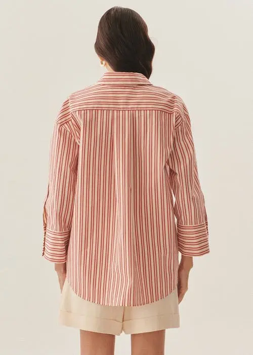 EXQUISE Leia Long Sleeve Shirt With Striped Pattern And Embroidered Detail