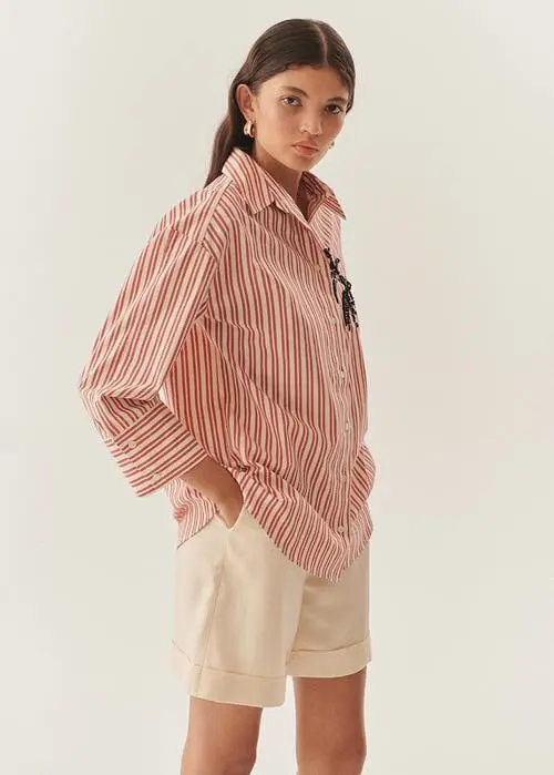 EXQUISE Leia Long Sleeve Shirt With Striped Pattern And Embroidered Detail