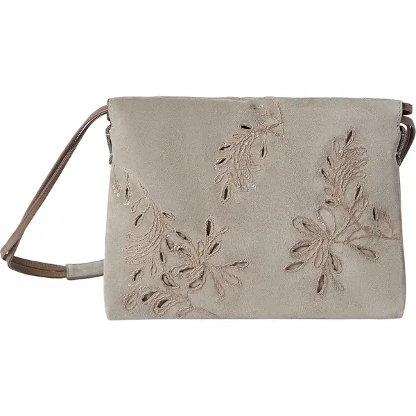 Brunello Cucinelli Bc Duo Pouch Bag With Broderie Anglaise - Light Grey