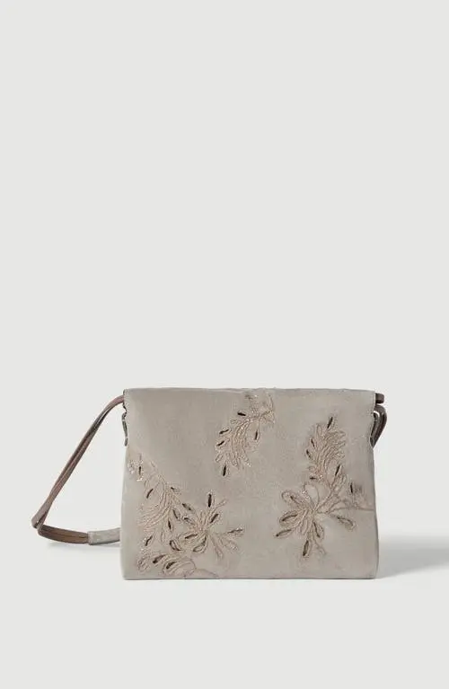 Brunello Cucinelli Suede Duo Pouch Bag With Broderie Anglaise