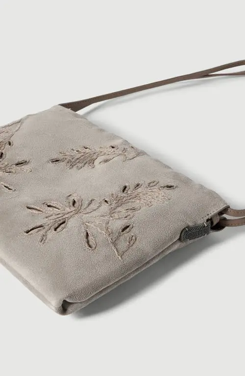 Brunello Cucinelli Suede Duo Pouch Bag With Broderie Anglaise