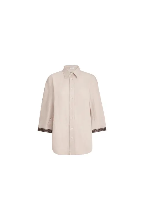 Brunello Cucinelli Linen Shirt With Embellished Cuffs - Yuta