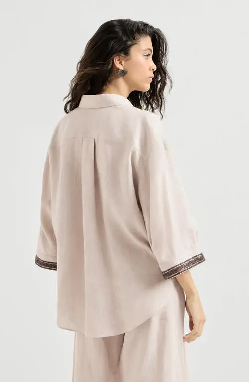 Brunello Cucinelli Linen Shirt With Embellished Cuffs - Yuta