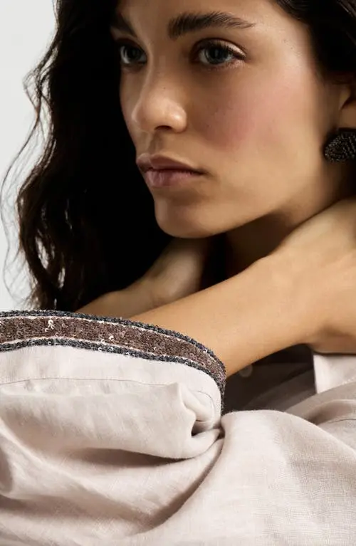 Brunello Cucinelli Linen Shirt With Embellished Cuffs - Yuta