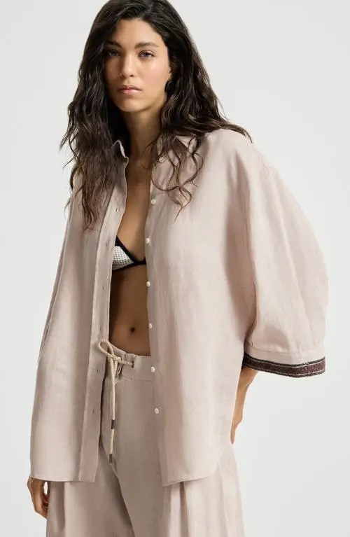 Brunello Cucinelli Linen Shirt With Embellished Cuffs - Yuta