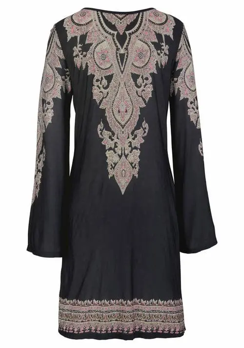 LASCANA Boho Print Lace-up Dress With Flared Sleeves