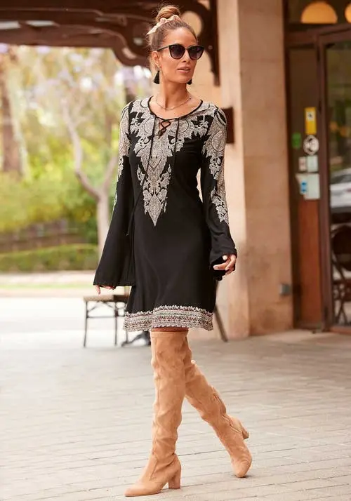 LASCANA Boho Print Lace-up Dress