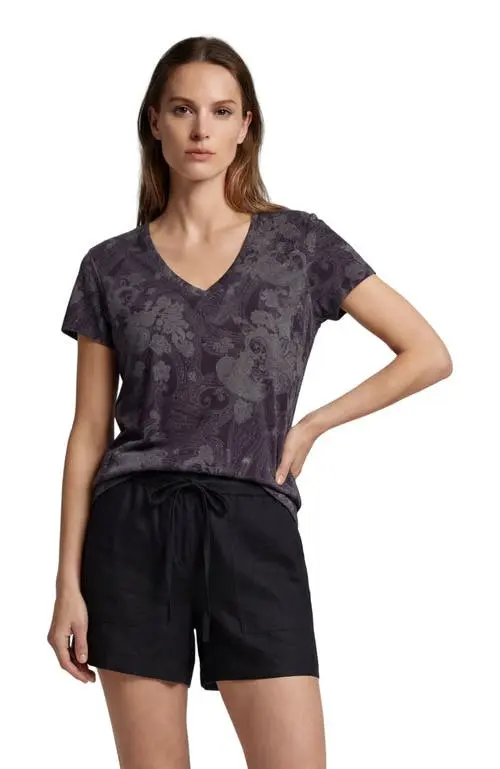 LORDS OF HARLECH Paisley Explosion V-neck Printed Top - Paisley Explosion Black