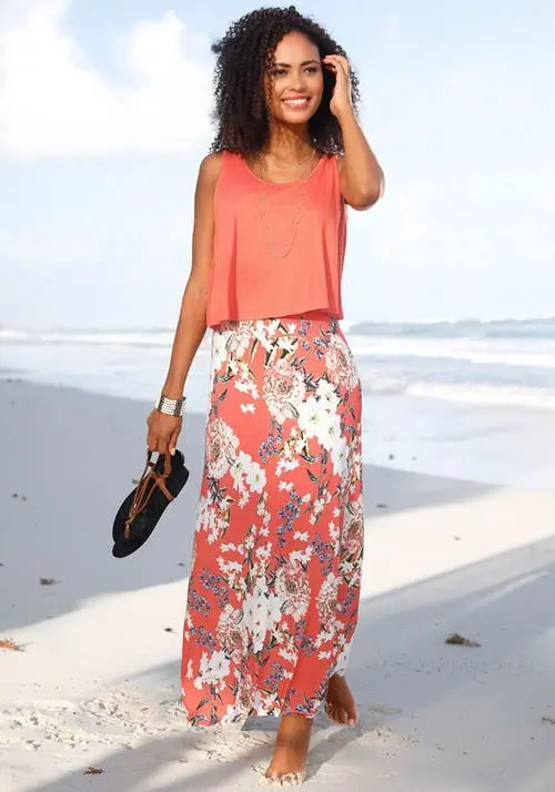 LASCANA Layered Look Maxi Dress With Floral Print