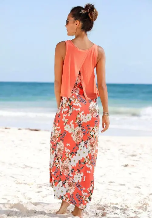 LASCANA Layered Look Maxi Dress With Floral Print