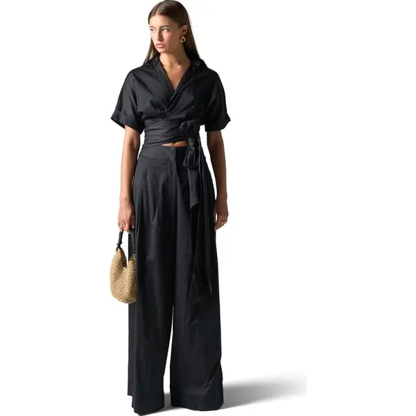 JBQ Logan High-waisted Wide-leg Pleated Trousers - Black
