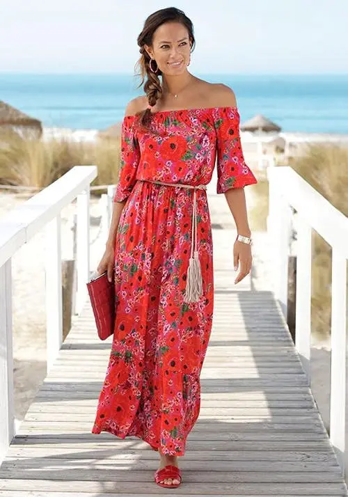 LASCANA Off-the-shoulder Floral Print Maxi Dress
