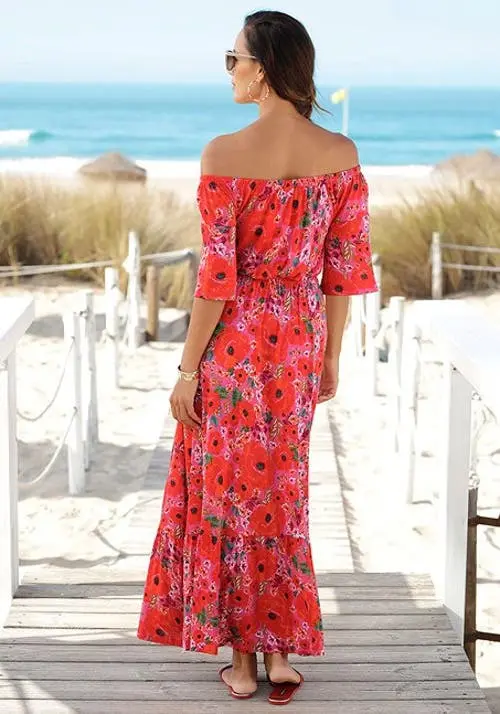 LASCANA Off-the-shoulder Floral Print Maxi Dress