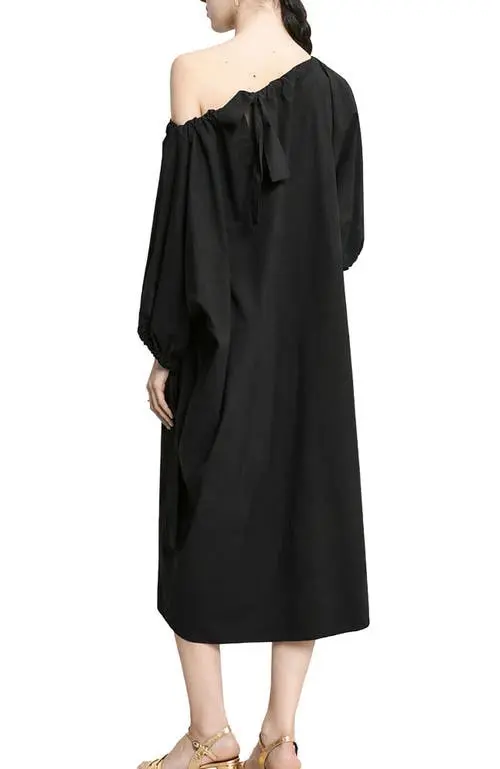 OTTOD'AME Poplin Midi Dress With Drawstring Sleeves