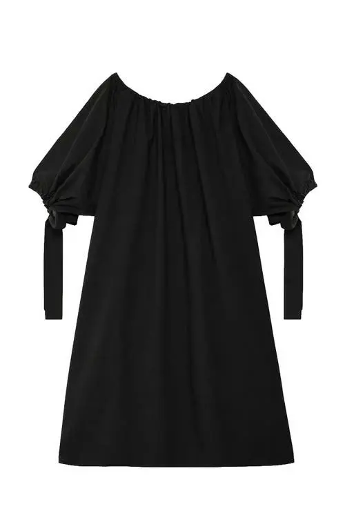 OTTOD'AME Poplin Midi Dress With Drawstring Sleeves