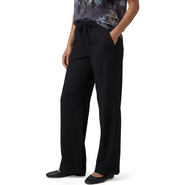 LORDS OF HARLECH Linen Wide-leg Pants With Drawstring Waist - Black