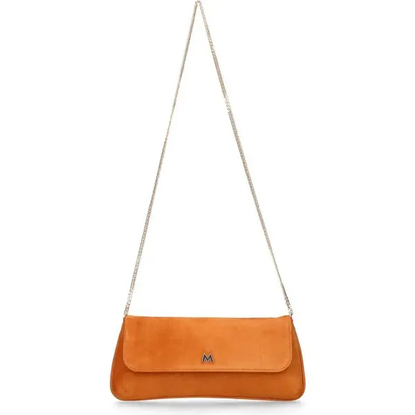 MASCARO Medium Leather Clutch With Cross Body Chain Strap - Rust