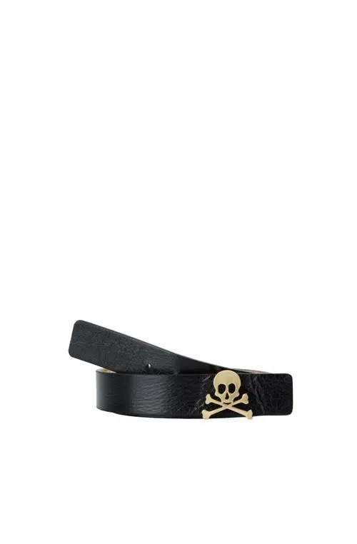 SCALPERS Reversible Slim Ninon Belt With Skull Buckle - Khakiblack