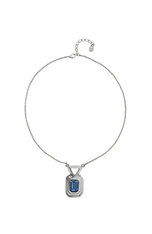UNODE50 Tone Pendant Necklace With Blue Crystal - Silver