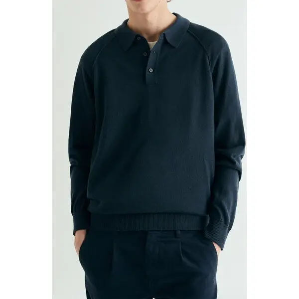 SCALPERS Raglan Polo Neck Sweater - Navy