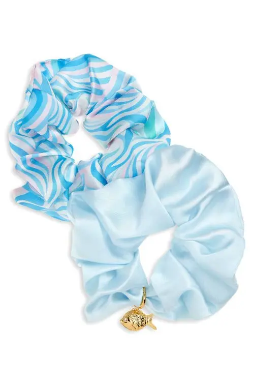 FRASIER STERLING Assorted Deep Sea Satin Scrunchie Set With Crystal Embellished Fish Charm
