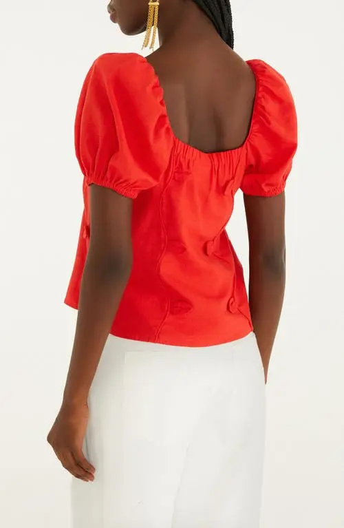 Farm Rio Floral Appliqué Linen Blend Short Sleeve Top