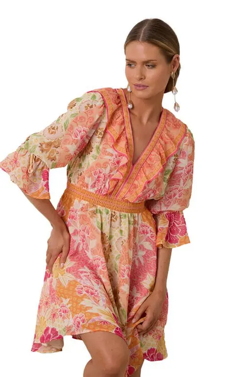 Hale Bob Tara Chiffon Floral Print Dress - Pink