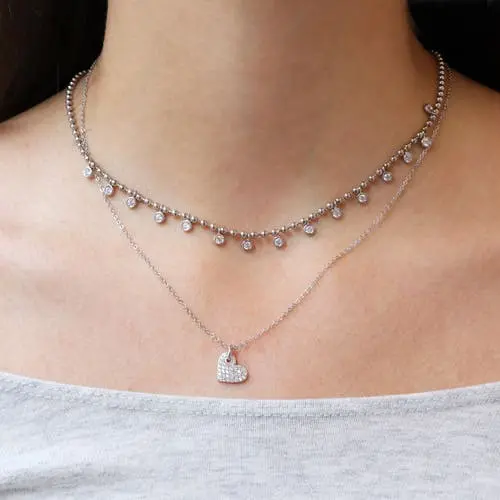 THE LOVERY Beaded Cz Dangle Necklace - Silver
