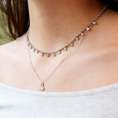 THE LOVERY Beaded Cz Dangle Necklace - Silver
