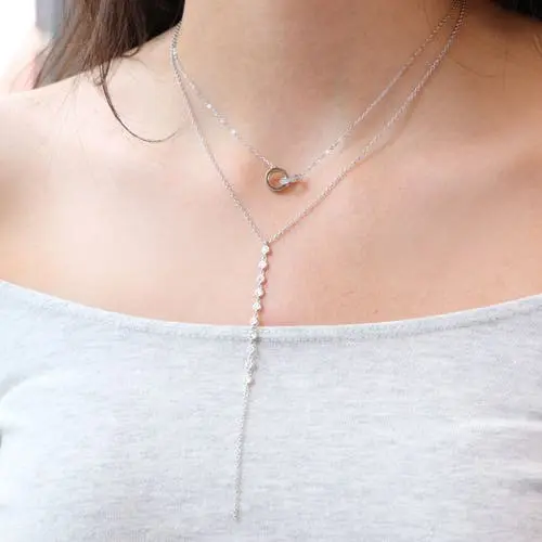 THE LOVERY Lariat Bezel Cz Necklace - Silver