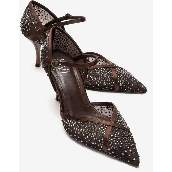 PROLOGUE SHOES Rachel Embellished Stiletto Pump - Brown