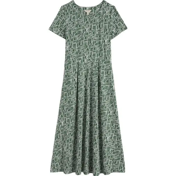 SEASALT CORNWALL Veronica Abstract Print Stretch Organic Cotton Midi Dress - Wall Lines Treetop