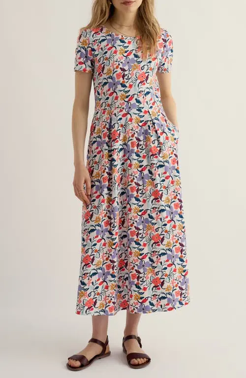 SEASALT CORNWALL Veronica Floral Stretch Organic Cotton Midi Dress - Winding Meadow Mix