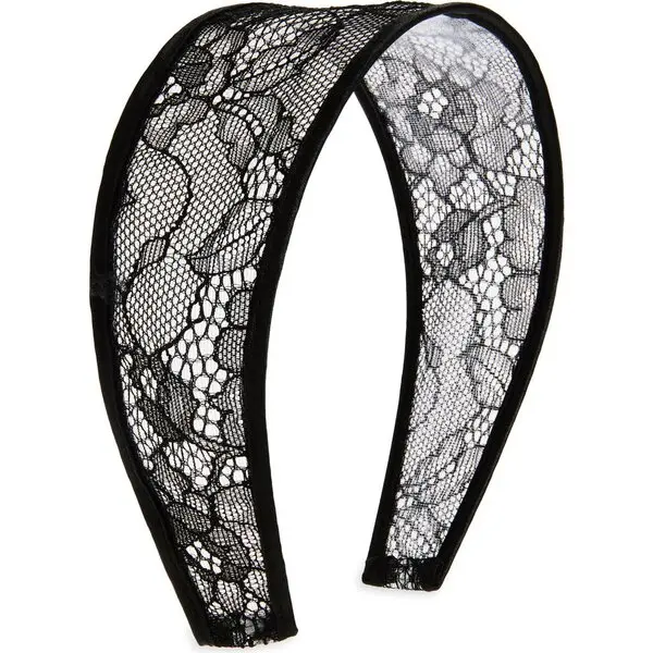Tasha Embroidered Lace Headband - Black