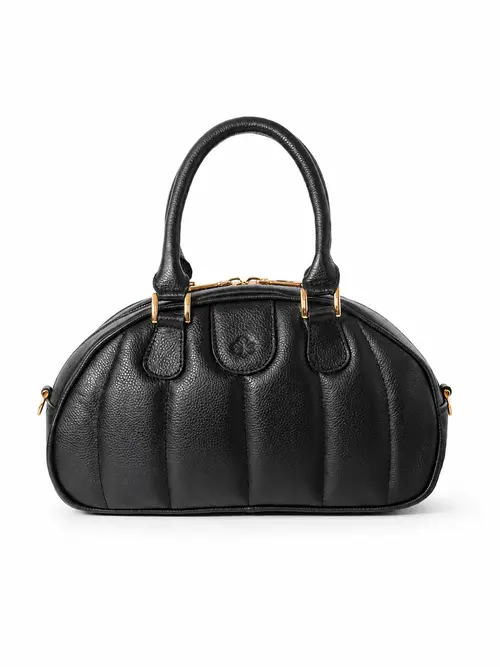 ROSZUAR Ameline Sculptural Italian Leather Top Handle - Black