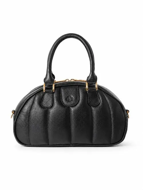 ROSZUAR Ameline Sculptural Italian Leather Top Handle Bag - Black