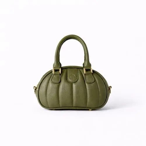 ROSZUAR Ameline Sculptural Italian Leather Top Handle Bag - Olive