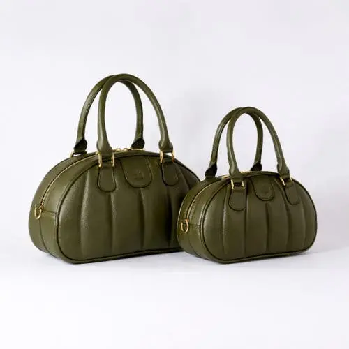 ROSZUAR Ameline Sculptural Italian Leather Top Handle Bag - Olive