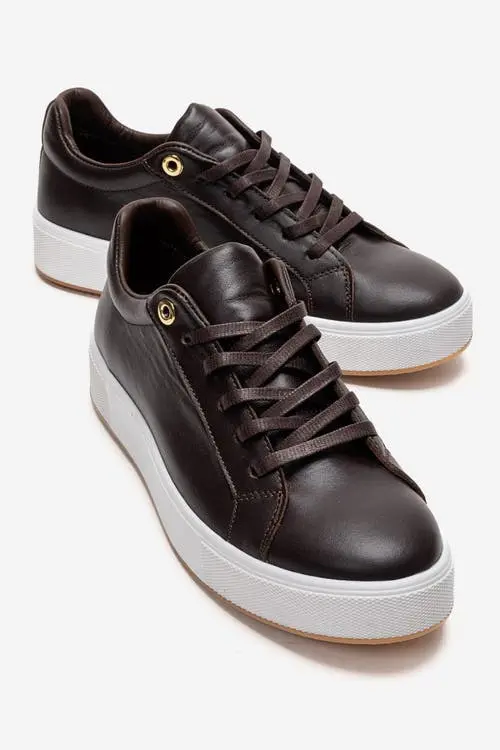 FOREVER & ALWAYS SHOES Pallen Leather Casual Sneaker - Brown