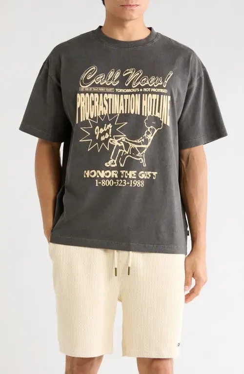 HONOR THE GIFT Procrastination Hotline Graphic Cotton T-shirt - Black