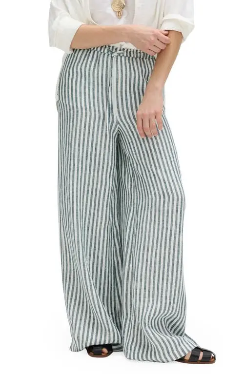 M&s Linen Palazzo Pants - Black/multi