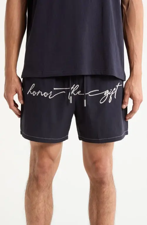 HONOR THE GIFT Hybrid Cursive 5-inch Swim Trunks