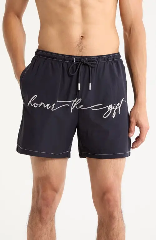 HONOR THE GIFT Hybrid Cursive 5-inch Swim Trunks