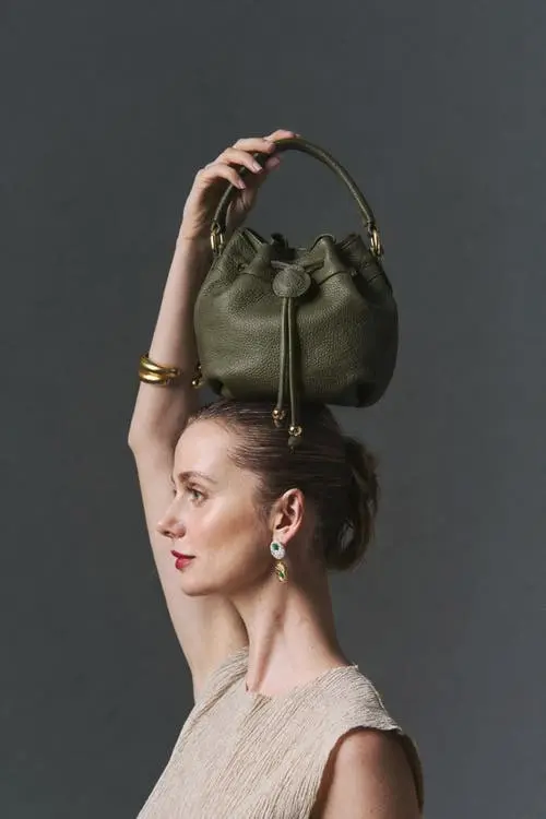 ROSZUAR Bucket Bag With Drawstring And Gold-tone Hardware - Olive