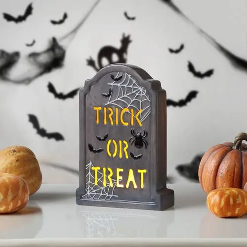 MR. HALLOWEEN 10 In. Ceramic Led Tombstone -trick Or Treat