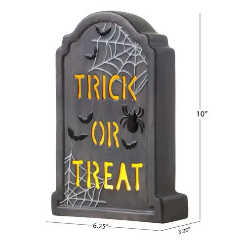 MR. HALLOWEEN 10 In. Ceramic Led Tombstone -trick Or Treat