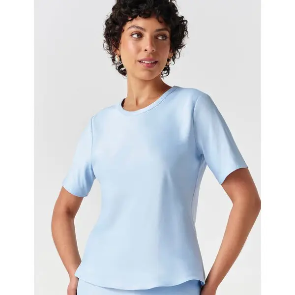 GHOST LONDON Ria Short Sleeve Satin Top - Light Blue