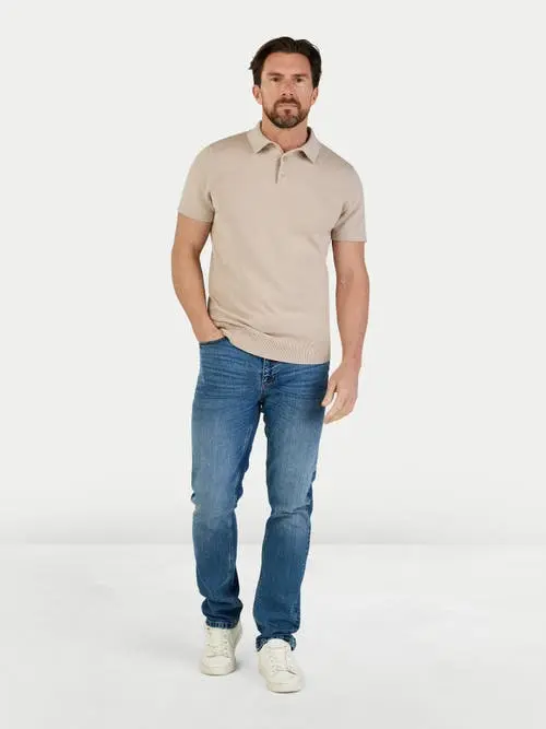 RAGING BULL Short Sleeve Knitted Polo Shirt - Stone