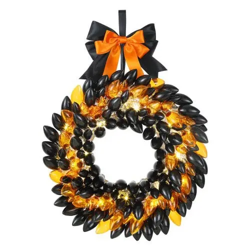 MR. HALLOWEEN 17 In. Retro C9 Bulb Wreathblack And Orange - Multicolor